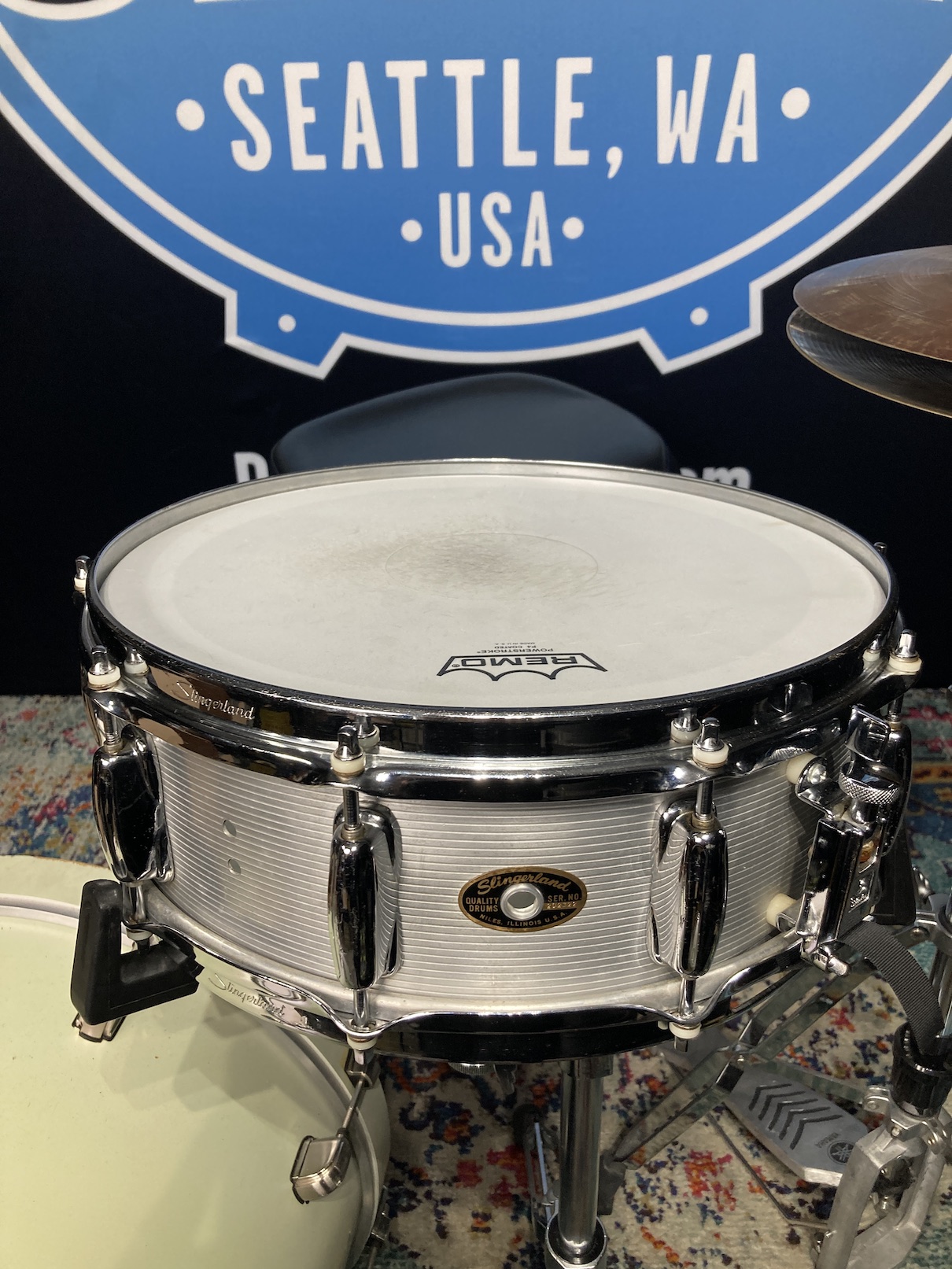 Slingerland - 5x14" No. 140, 10-Lug Aluminum Snare Drum with Rapid Strainer 1970s - Ribbed ...